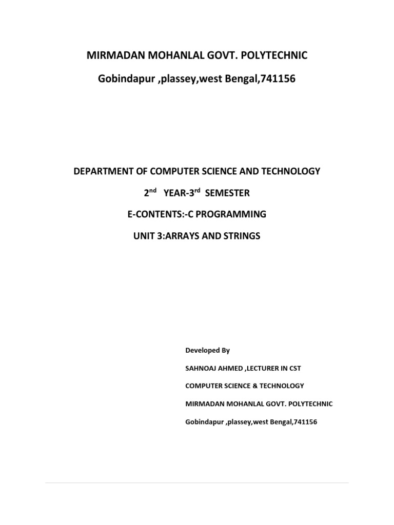 C Program Unit3 Pdf Array Data Structure String Computer Science 1658