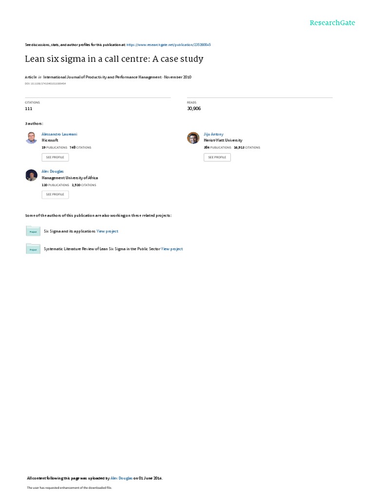 Lean Six Sigma in A Call Centre A Case Study | PDF | Six Sigma | Call ...