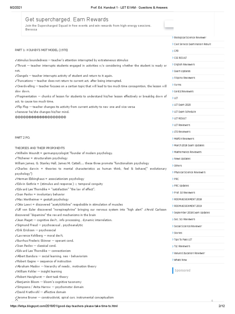 Prof. Ed. Handout 1 - LET EXAM - Questions & Answers | PDF | Psychology ...