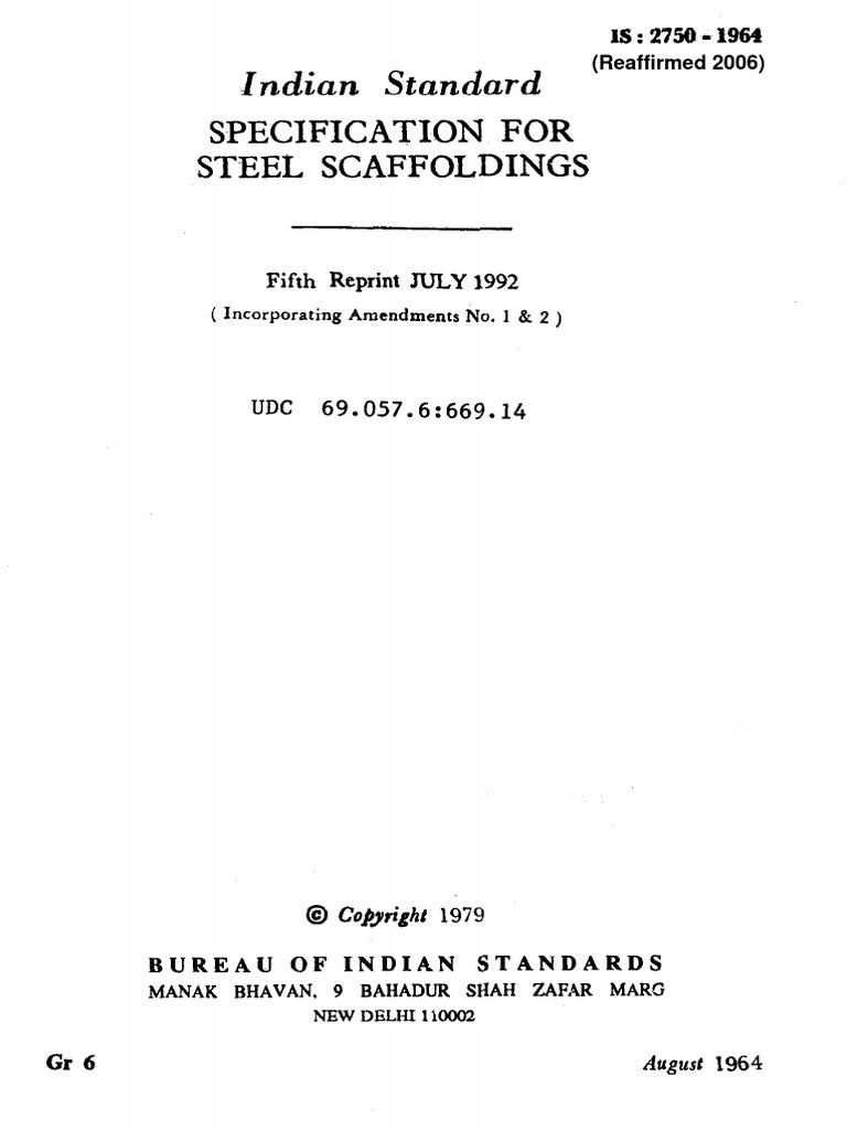 2750r SPECIFICATION FOR STEEL SCAFFOLDINGS | PDF | Scaffolding ...