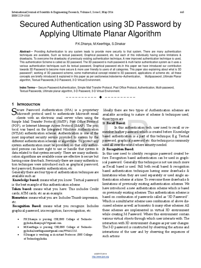 Secured Authentication Using 3D Password by Applying Ultimate Planar ...