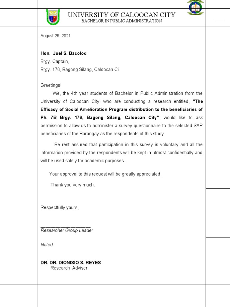 SAMPLE REQUEST LETTER For SAP Survey | PDF