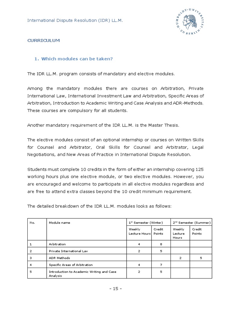 Which Modules Can Be Taken?: Curriculum | PDF | Thesis | Arbitration