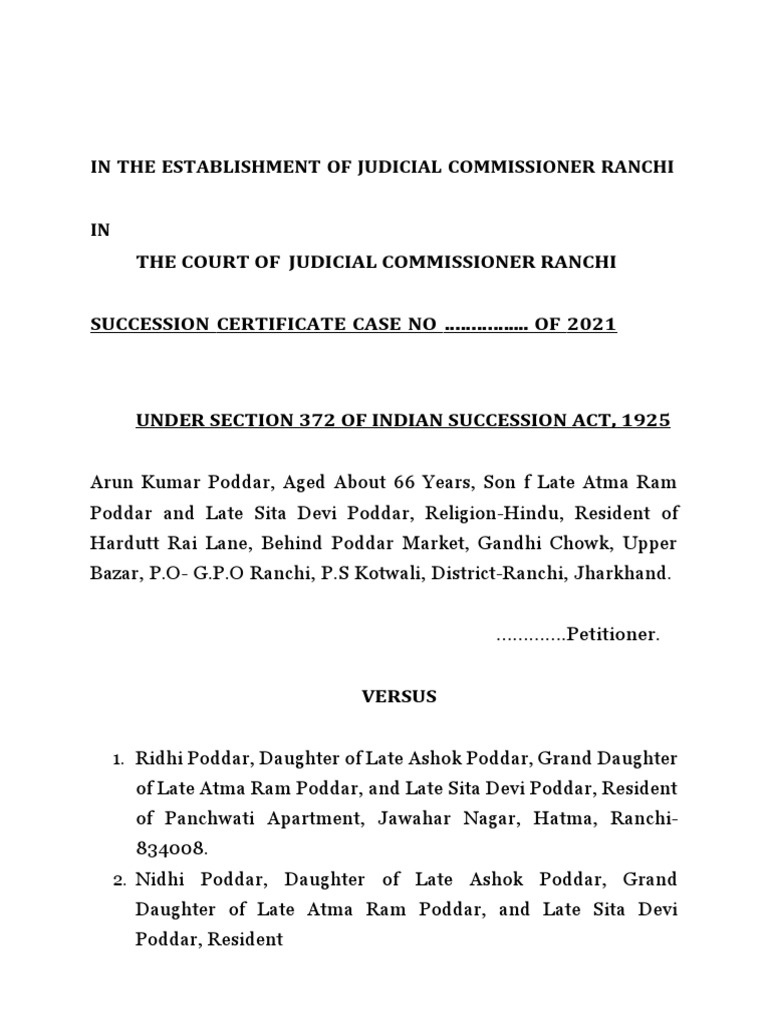 Succession Certificate, Arun Kumar Poddar | PDF | Probate | Inheritance Tax