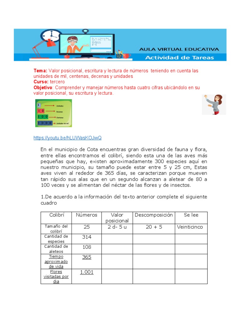 Valor Posicional y Números para Tercero | PDF