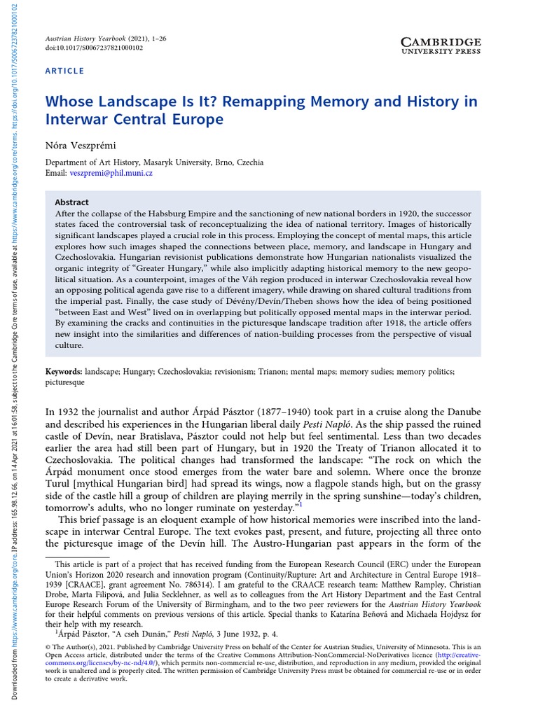 Whose Landscape Is It Remapping Memory and History in Interwar Central Europe | PDF | Hungary ...