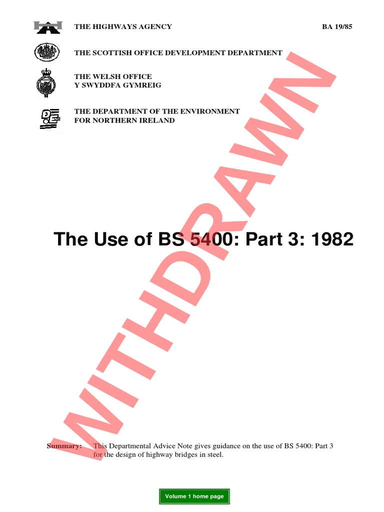 The Use of BS 5400: Part 3: 1982: The Highways Agency Ba 19/85 | PDF ...