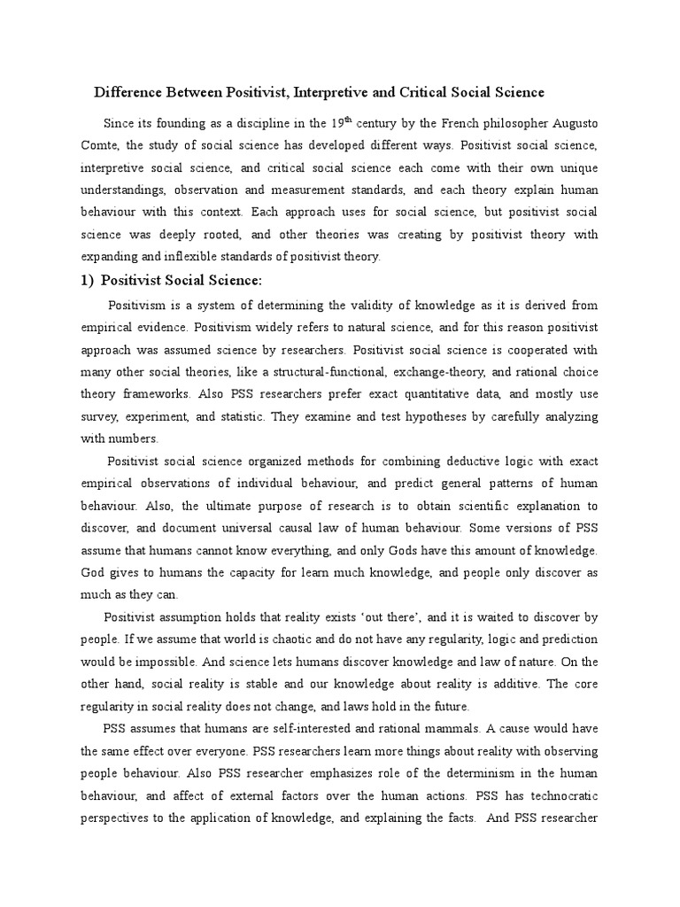 Social Science: Positivist vs Interpretive vs Critical | PDF ...