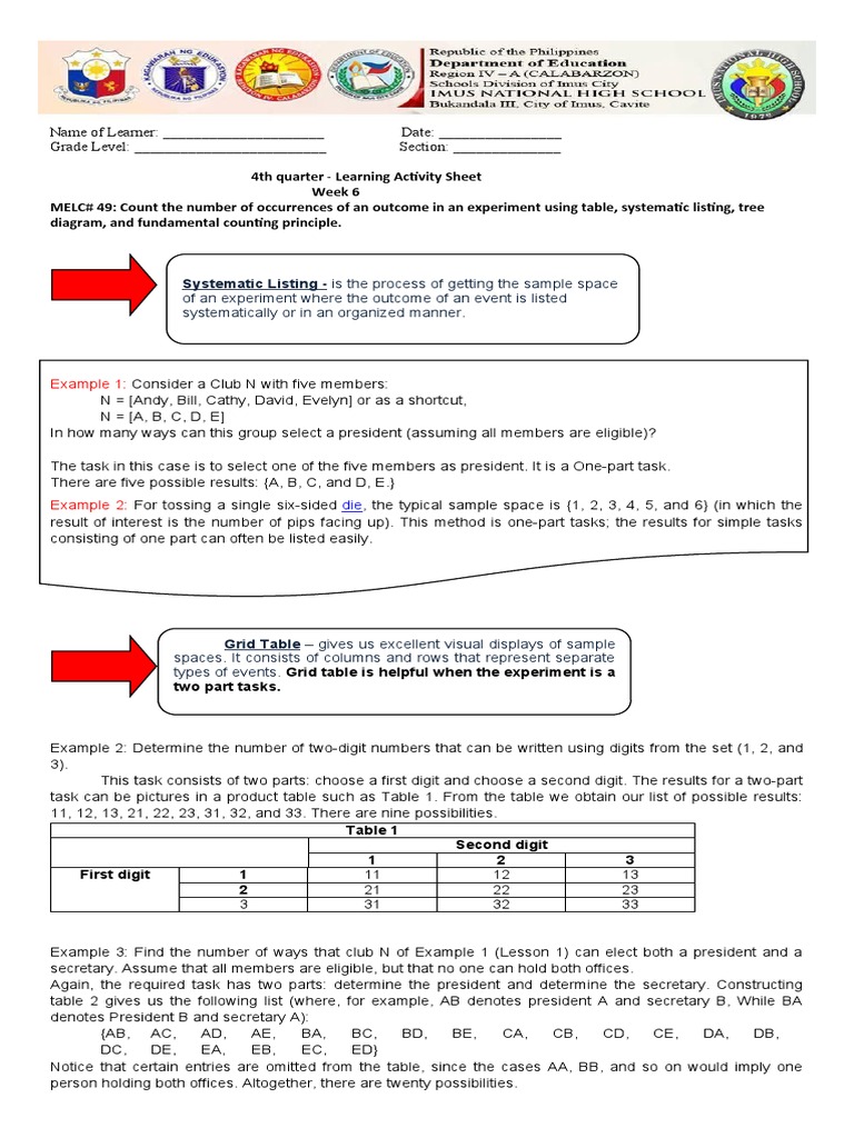 Systematic Listing - Is The Process of Getting The Sample Space | PDF