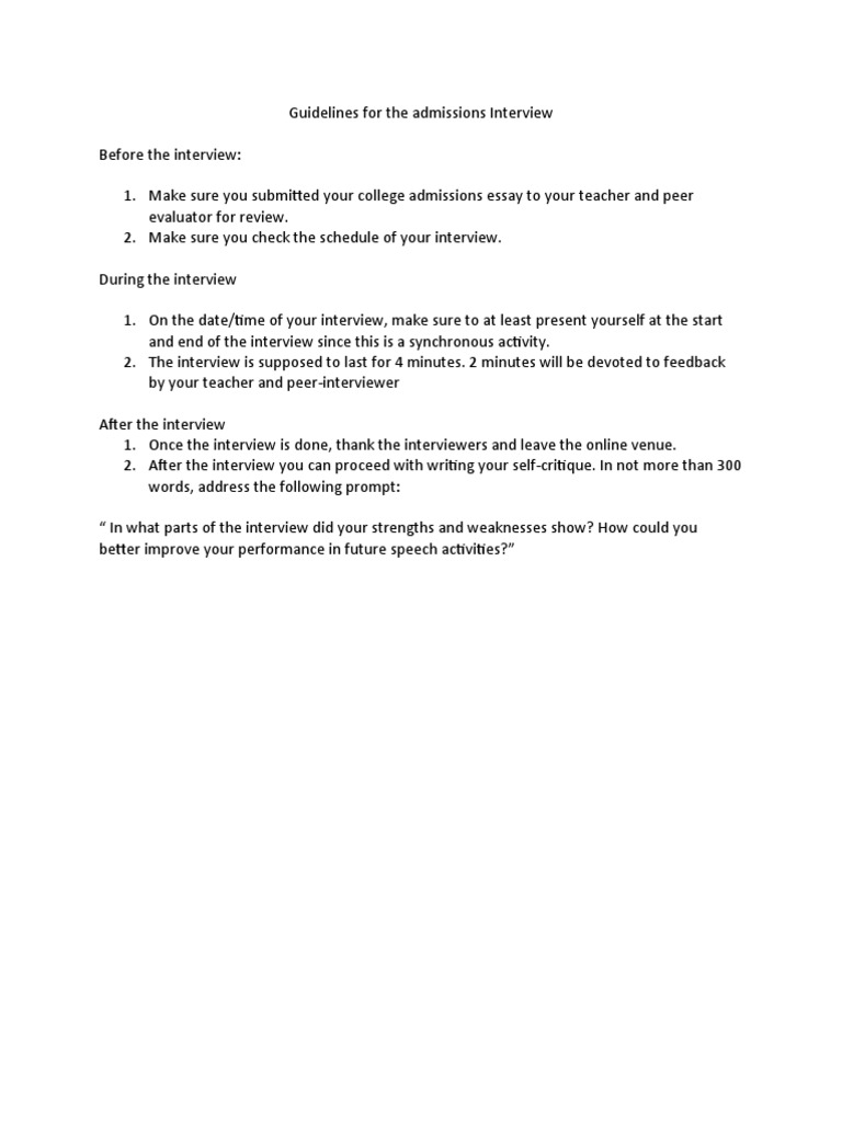 Guidelines For The Admissions Interview | PDF