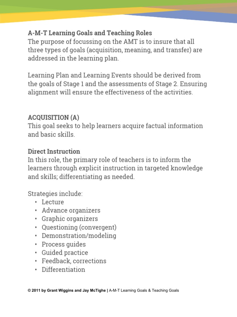 © 2011 by Grant Wiggins and Jay Mctighe - A-M-T Learning Goals ...