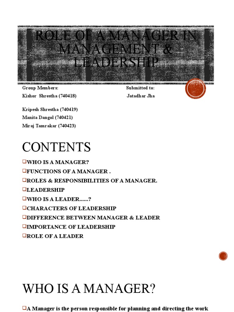 Role of A Manager in Management & Leadership | PDF | Leadership ...