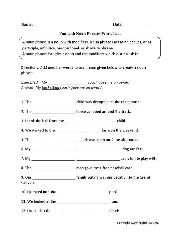 Fun With Noun Phrases Worksheet | PDF