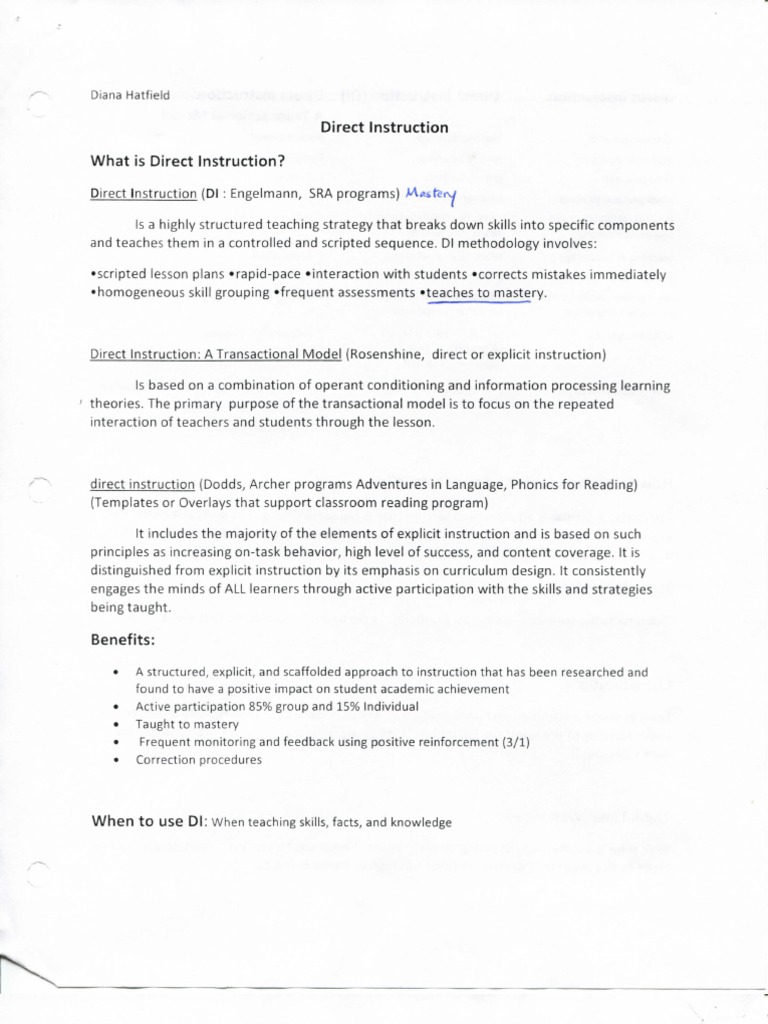Direct Instruction What Is Direct Instruction? | PDF | Homework ...