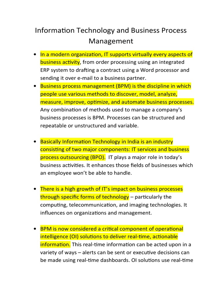 Information Technology and Business Process Management | PDF | Business ...