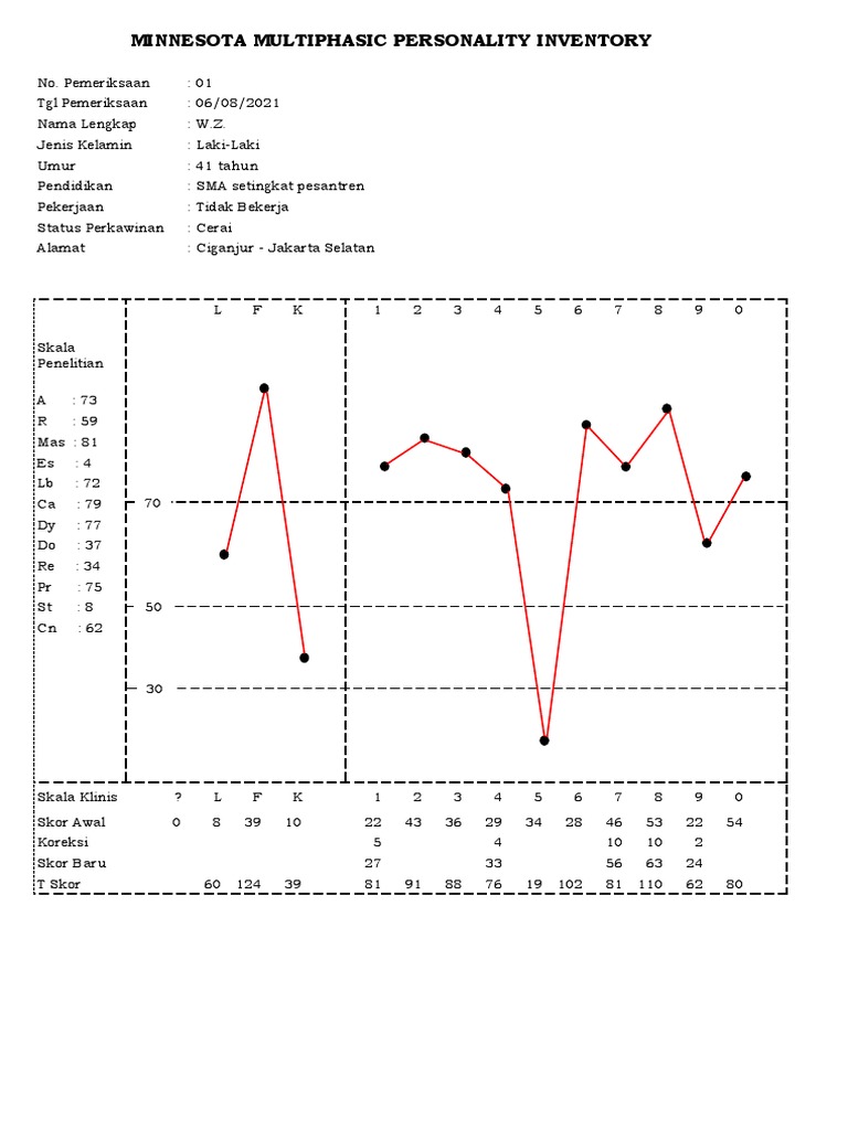 Hasil Tes MMPI W.Z. 2021 | PDF