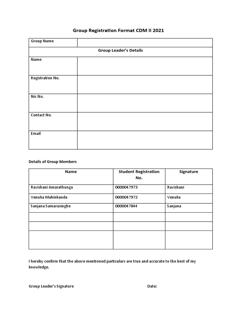CDM II 2021 Group Registration Form | PDF