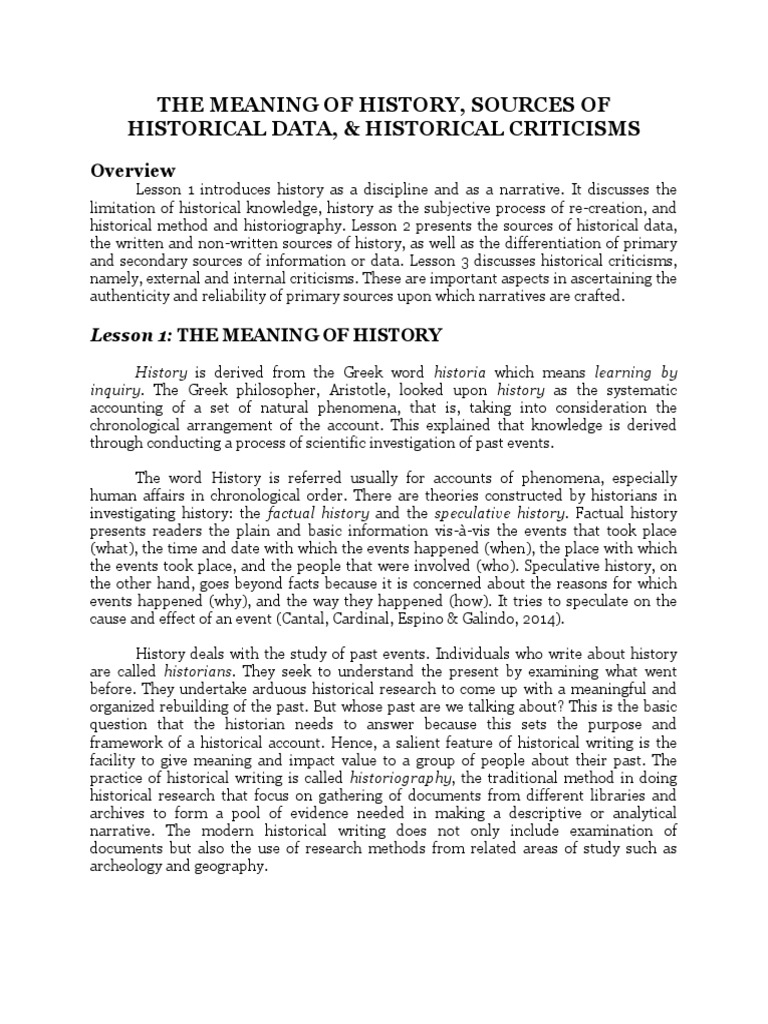 Lesson 1-1 - The Meaning of History | PDF | Historian | Historiography