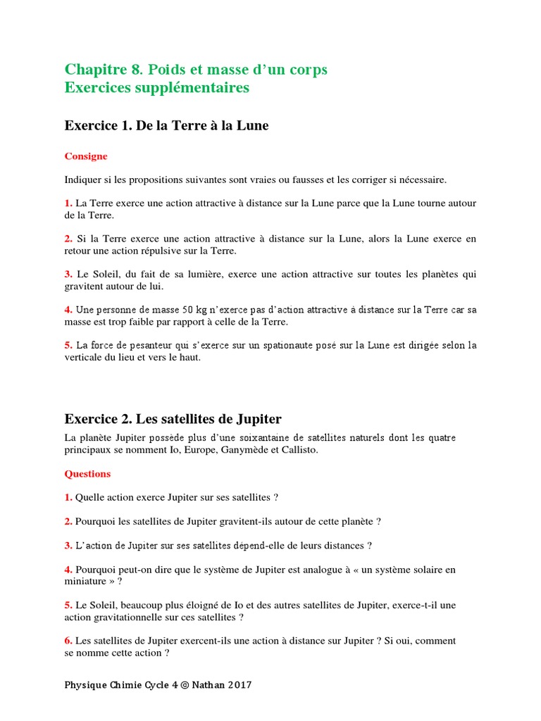 PHCH 3e ch08 p101 Exercices Supp Eleve | PDF | Poids | Satellite naturel