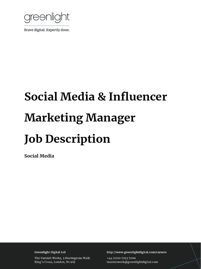 Social Media & Influencer Marketing Manager Job Description | PDF ...