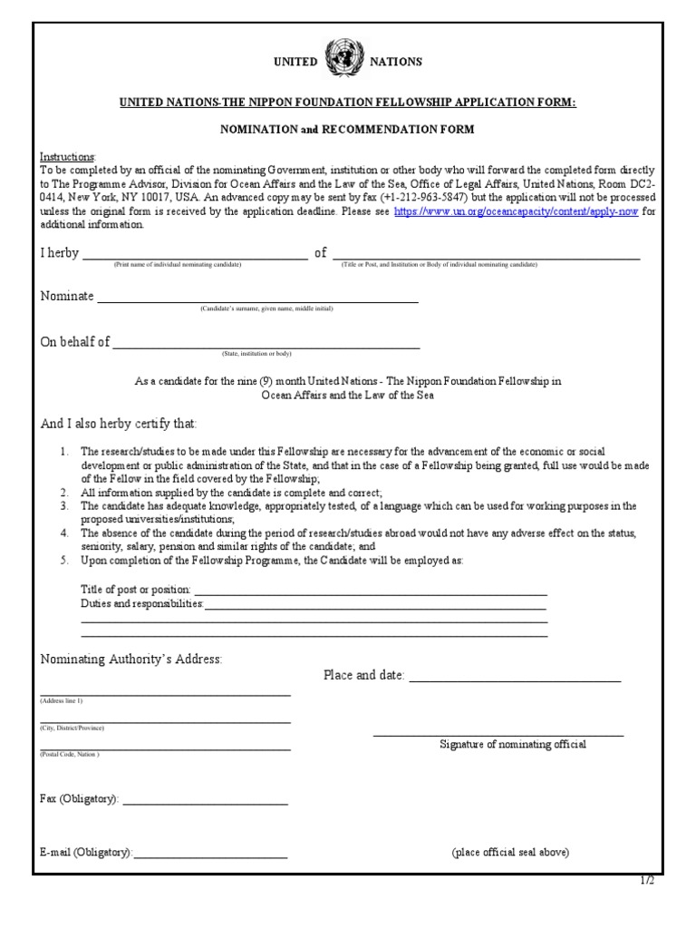 Un Nippon Fellowship Nomination Form | PDF | Government