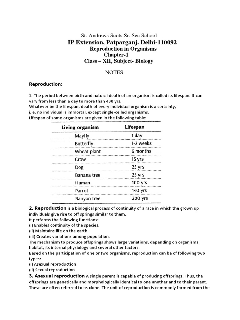 Reproduction in Organisms Class 12 Notes | PDF | Ploidy | Fruit