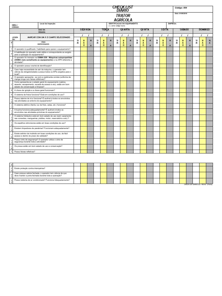 Trator Agrícola Com Grade - Check List | PDF | Trator | Veículos