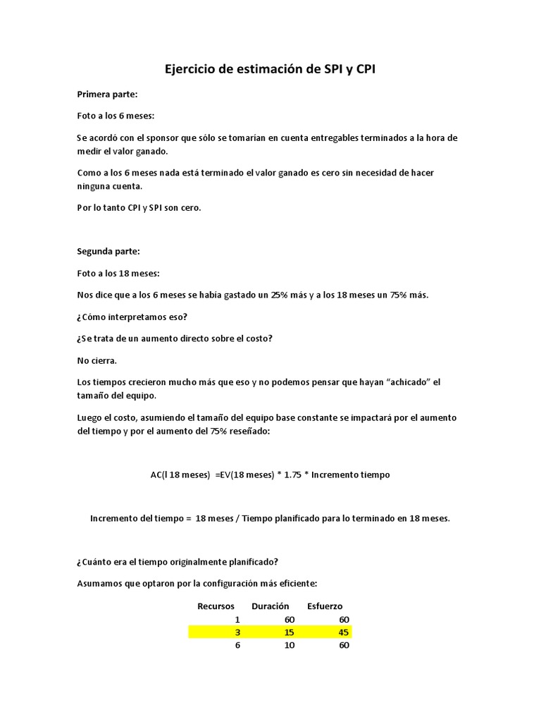 Ejercicio de Estimación de SPI y CPI | PDF