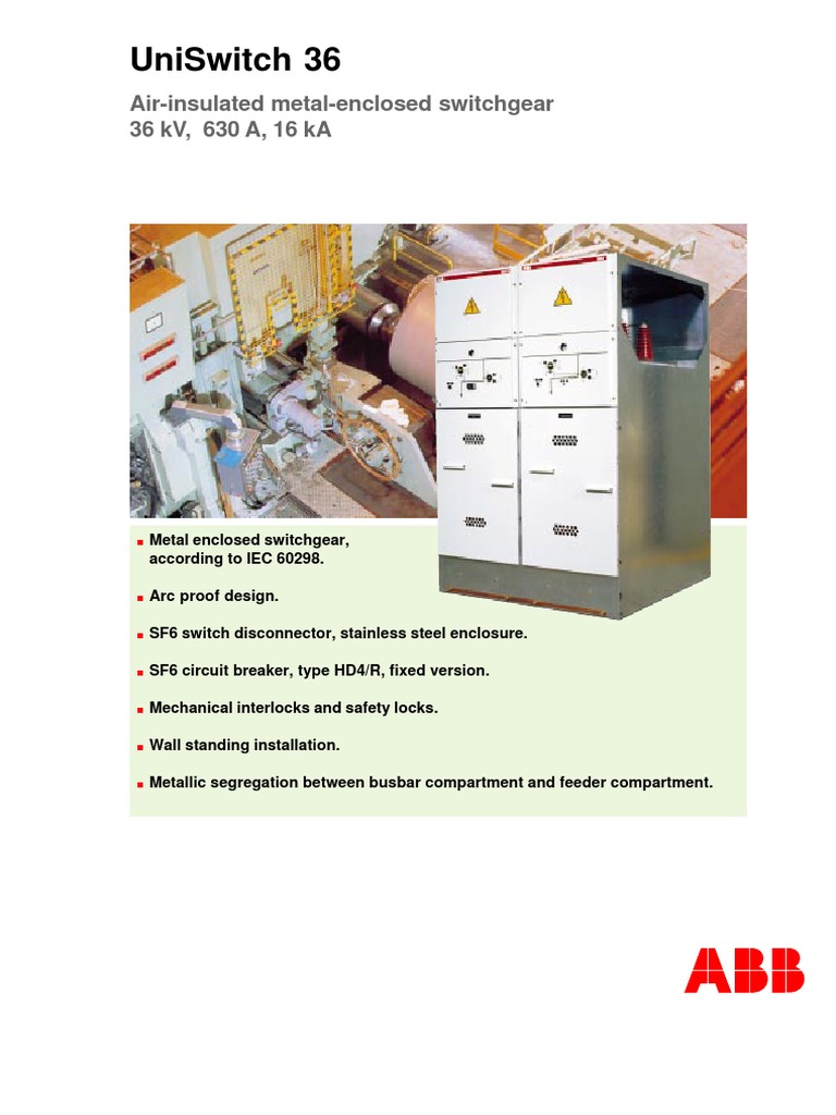 Uniswitch 36: Air-Insulated Metal-Enclosed Switchgear 36 KV, 630 A, 16 ...