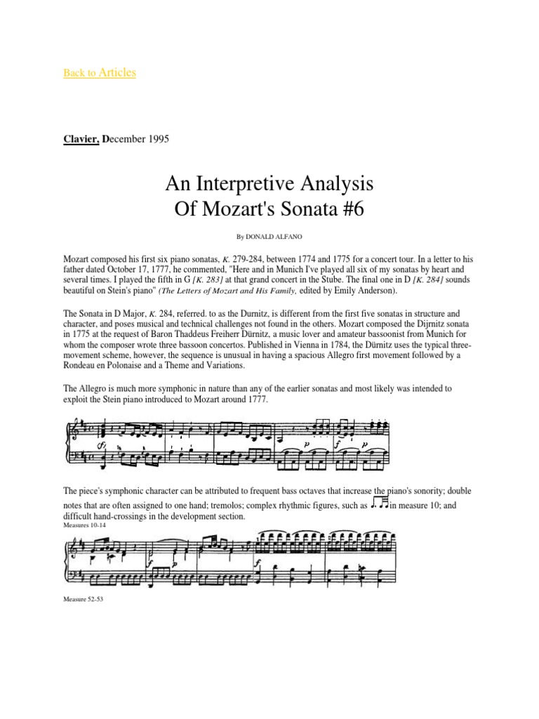 An Interpretive Analysis of Mozart's Sonata #6: Articles | Download ...