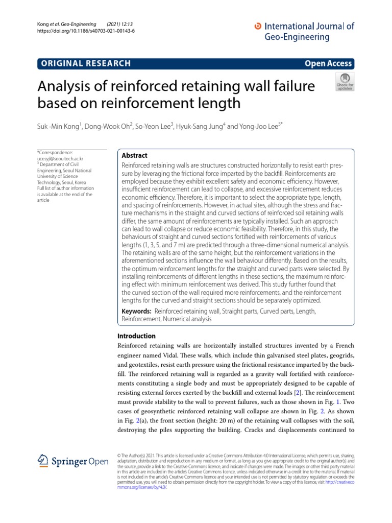 Analysis of Reinforced Retaining Wall Failure Based On Reinforcement ...