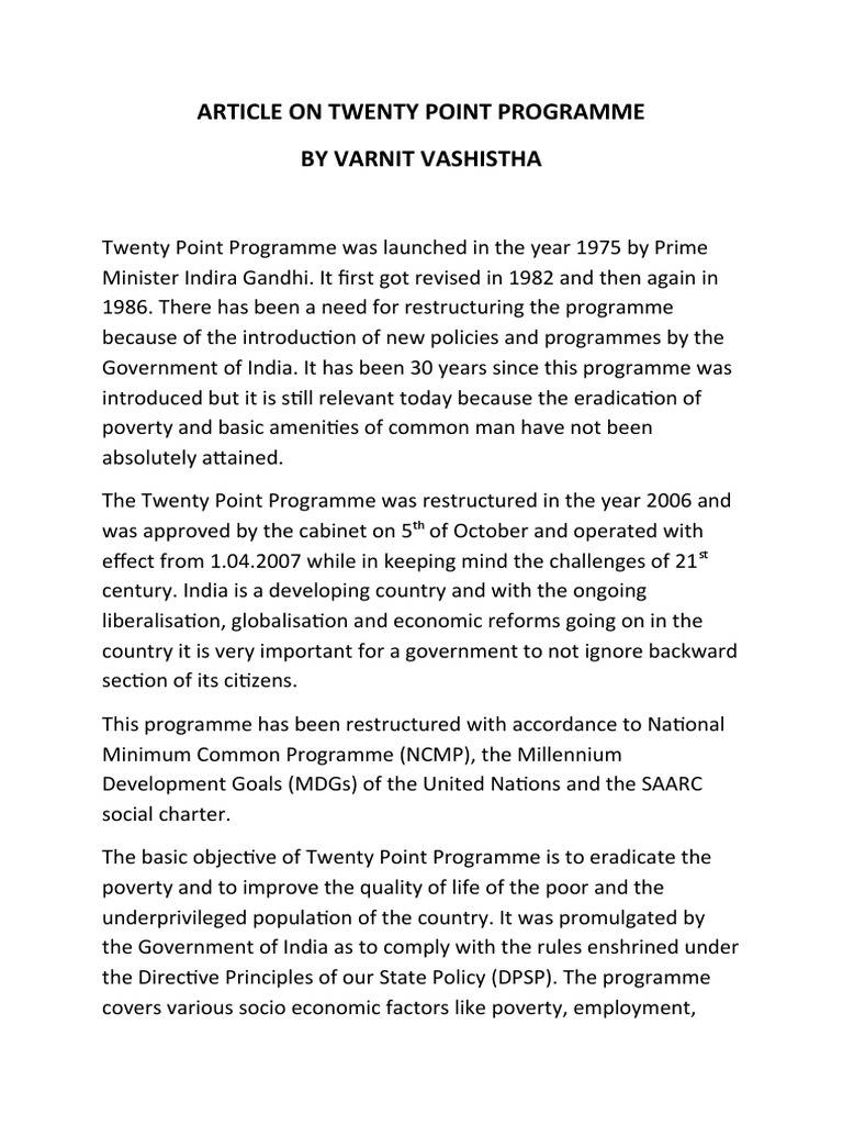 Twenty Point Programme by Varnit Vashistha | PDF | Lease | Leasehold Estate