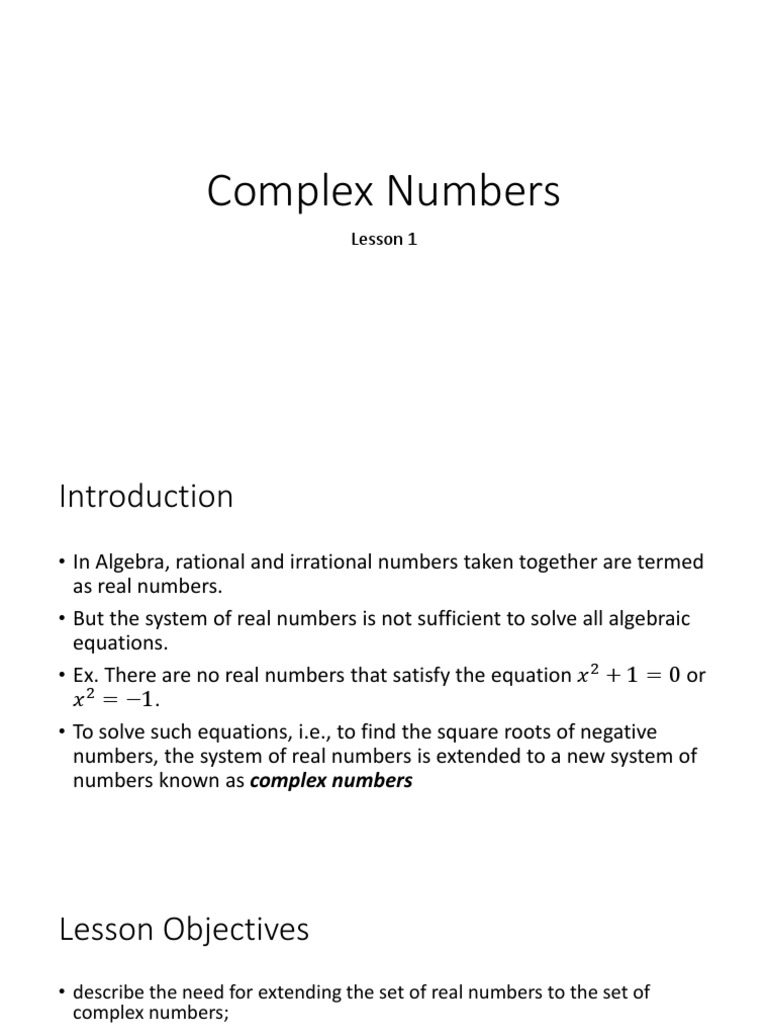 Lesson 1. Complex Numbers - Parts A and B | PDF | Complex Number | Numbers