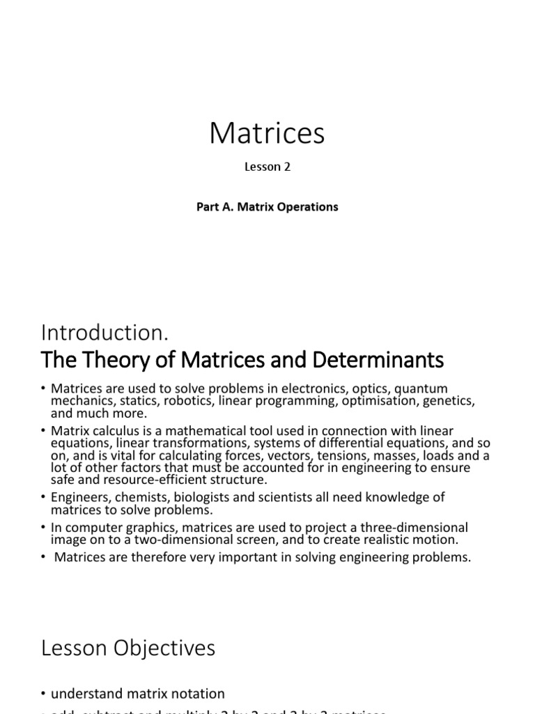 Lesson 2. Matrices - Part A. Matrix Operations | Download Free PDF ...