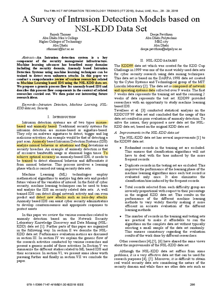1 - A Survey of Intrusion Detection Models Based On NSL-KDD Data Set (IEEE) | PDF | Machine ...