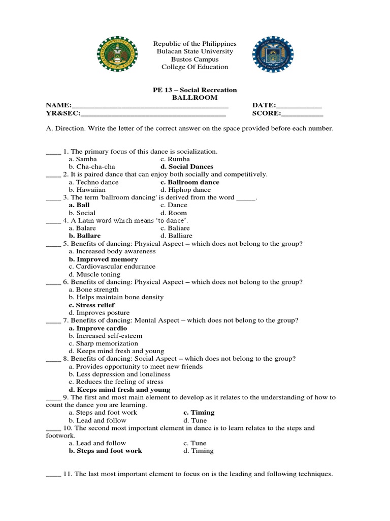 PE 13 - Social Recreation - Midterm Exam | PDF | Ballroom Dance | Dances