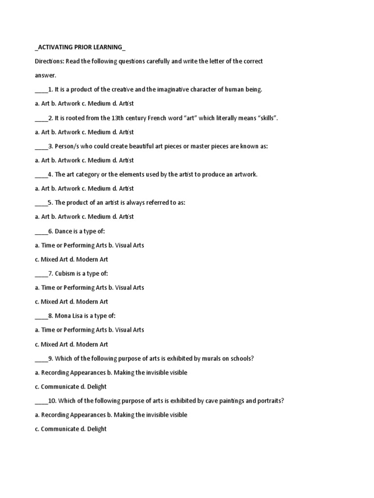 Activating Prior Learning | PDF | Paintings | The Arts