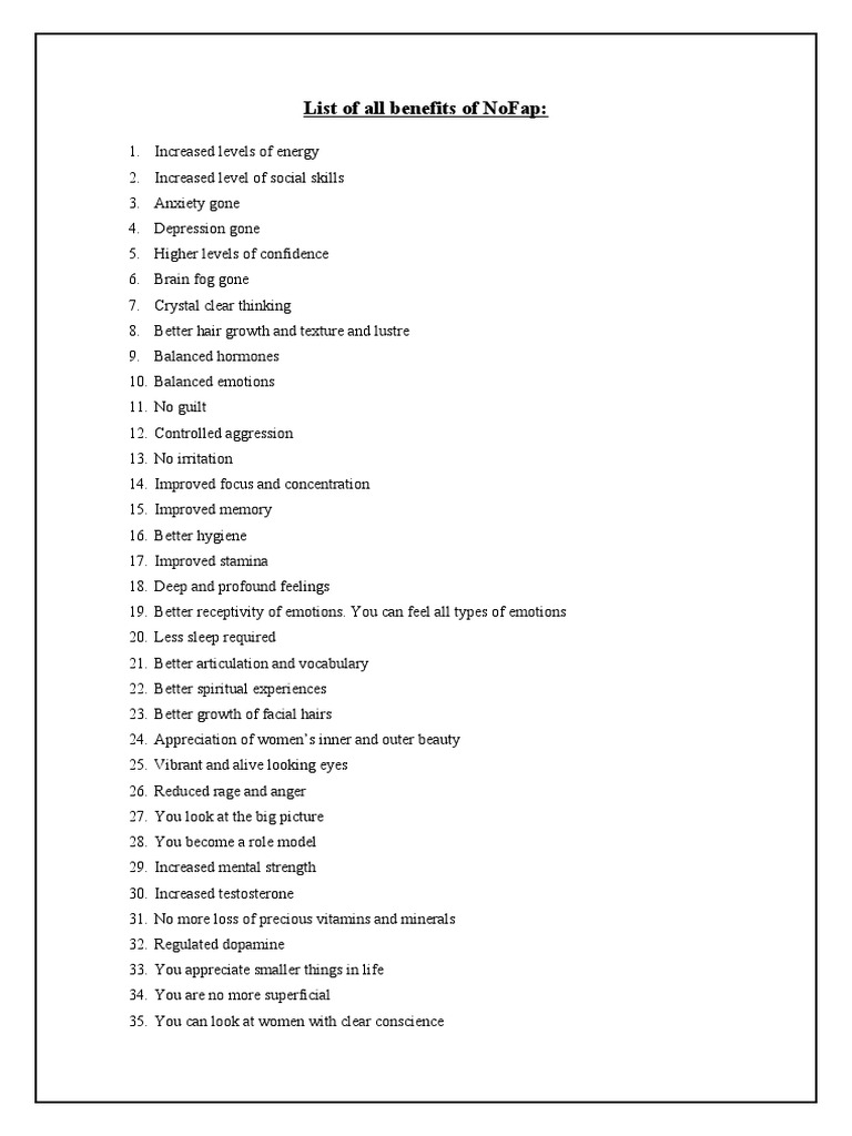 List of All Benefits of NoFap | PDF