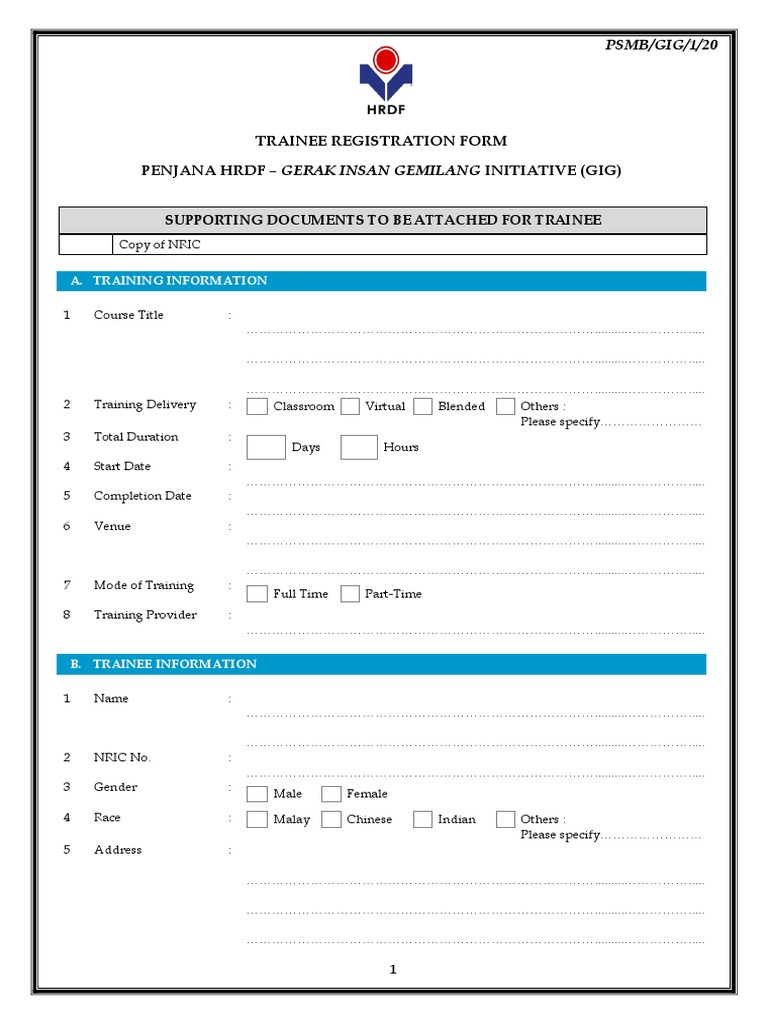 PSMB Gig 1 20 - Trainee Registration Form | PDF | Statistics Of ...