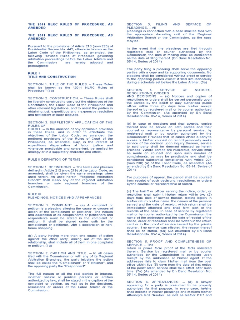 2011 NLRC Rules of Procedure With 2019 Amendments | PDF | Arbitration ...
