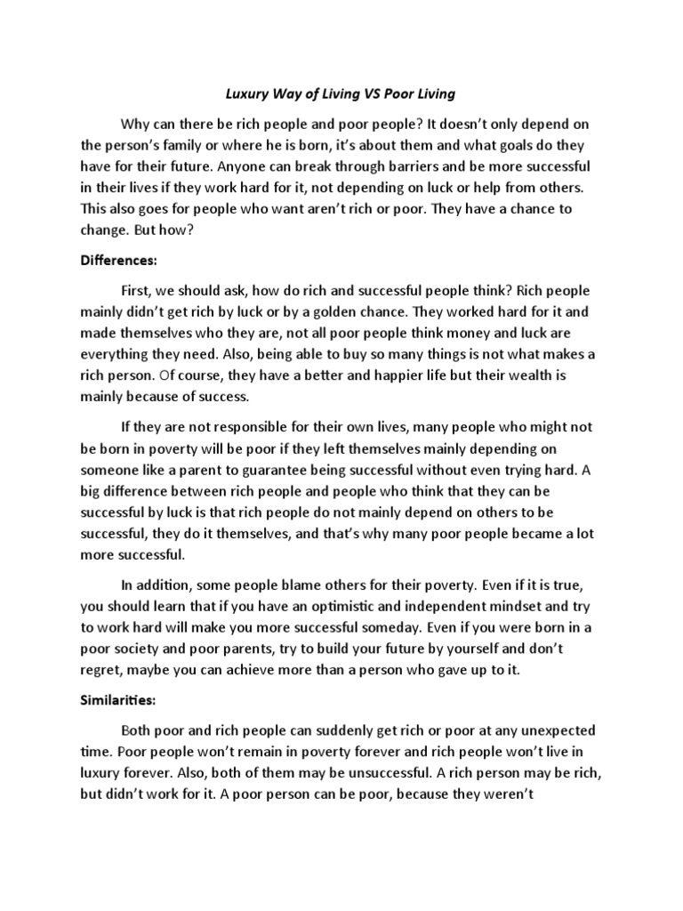 Differences:: Luxury Way of Living VS Poor Living | Download Free PDF ...