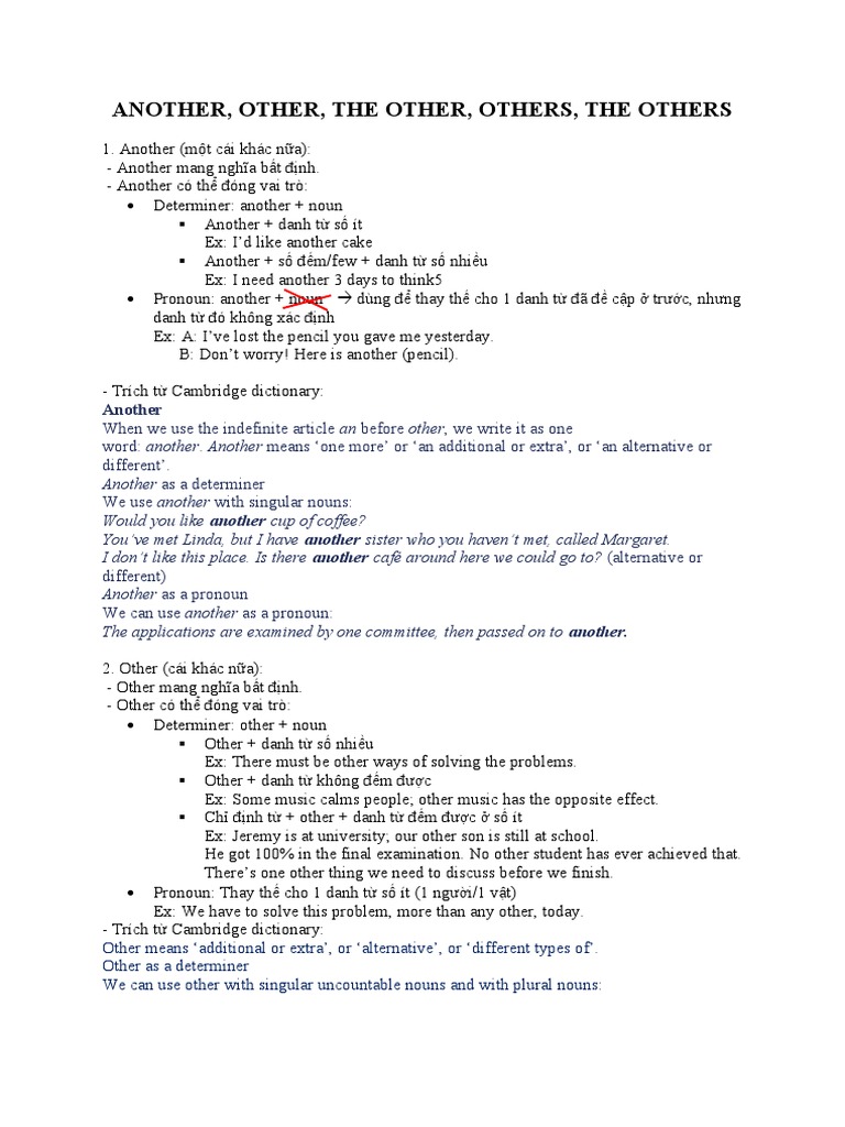 Another, Other, The Other | PDF | Noun | Plural