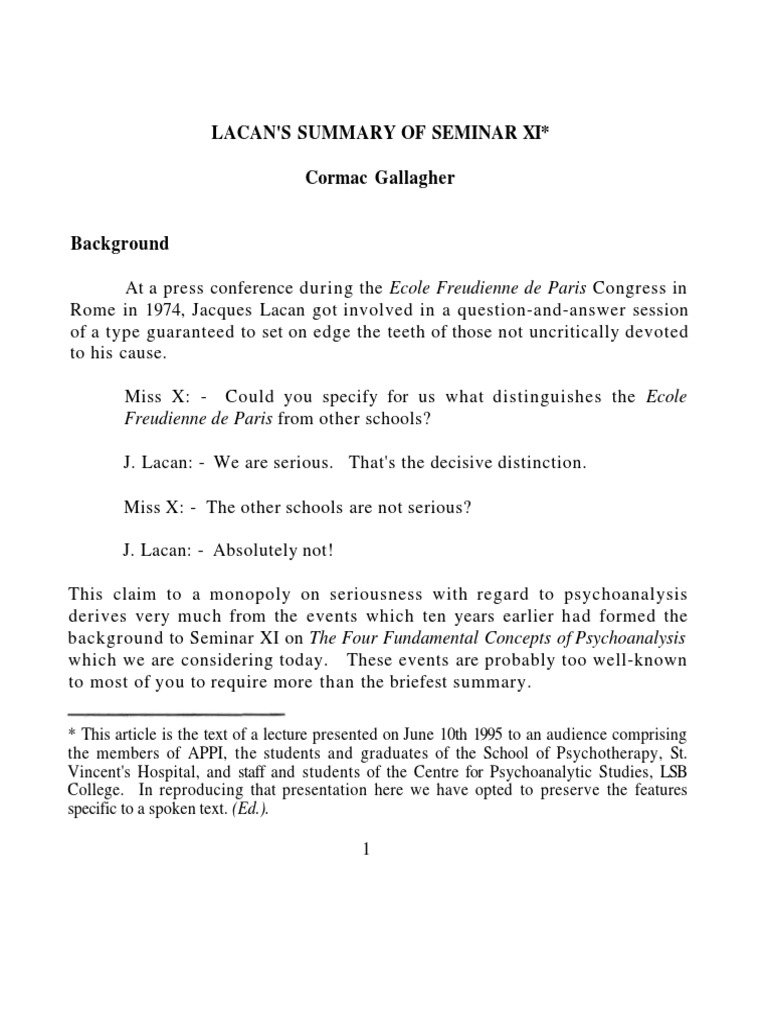S Summary of Seminar Xi Cormac Gallagher 1 | PDF | Psychoanalysis ...