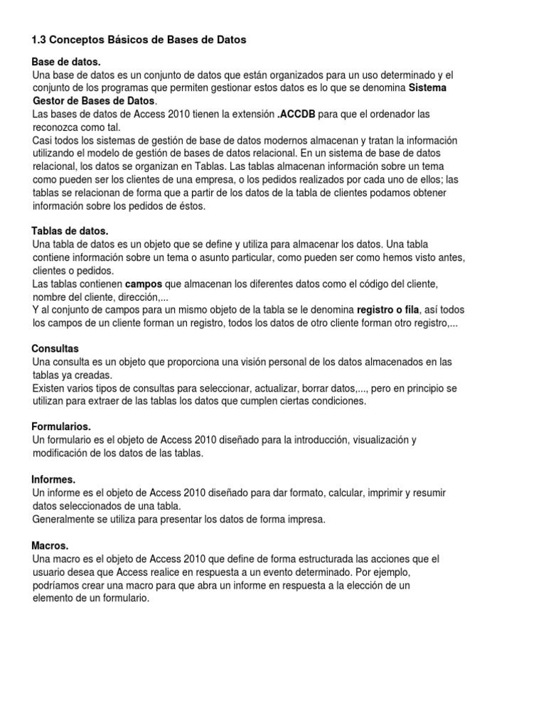 Conceptos Basicos de Access | PDF | Bases de datos | Base de datos relacional