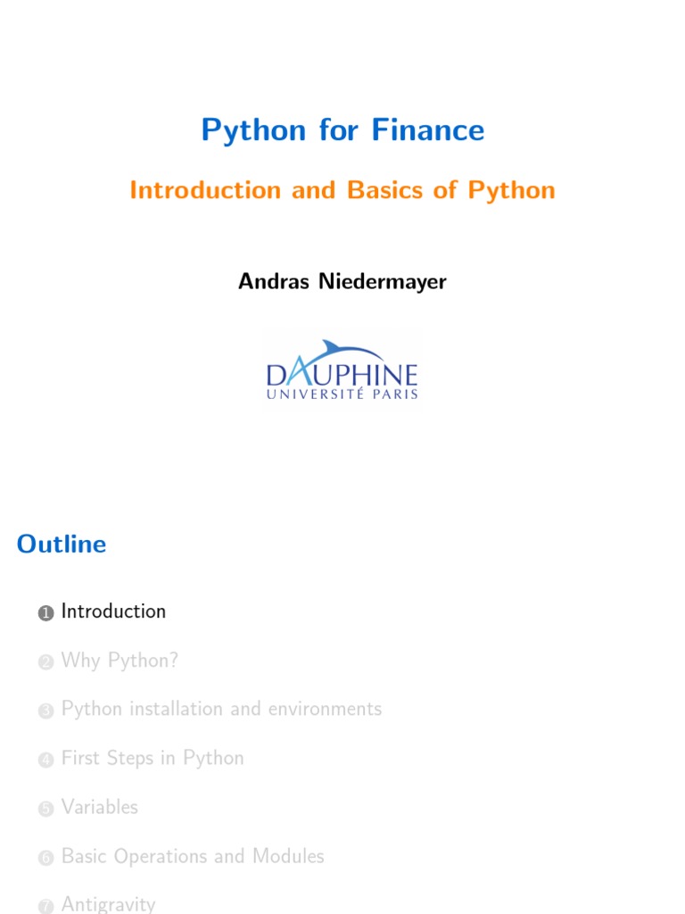 Python For Finance: Introduction and Basics of Python | PDF | Python (Programming Language ...