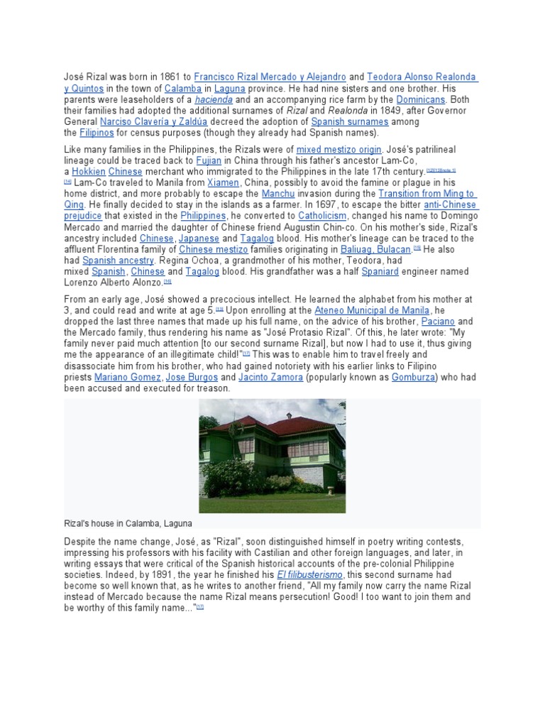 José Rizal Was Born in 1861 To | PDF | Philippines