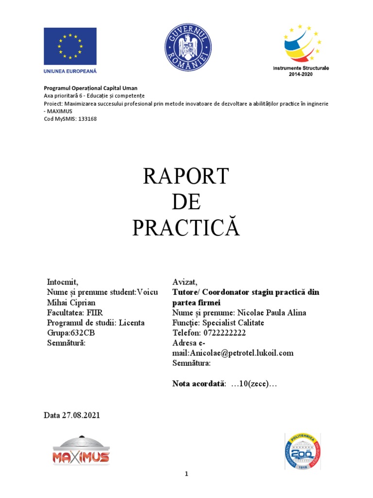 Template Raport de Practica - Nume - Prenume | PDF