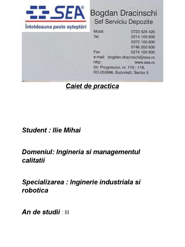Caiet de Practica Ilie Mihai | PDF