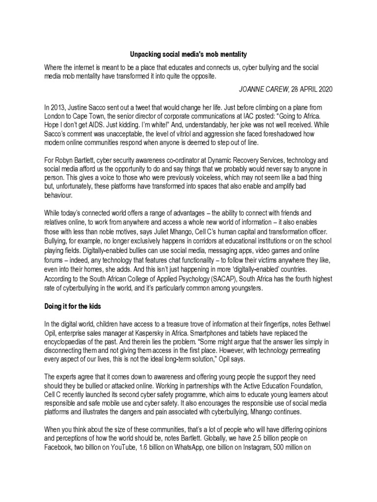 Unpacking Social Media Mob Mentality | PDF | Popular Culture & Media Studies | Social Media