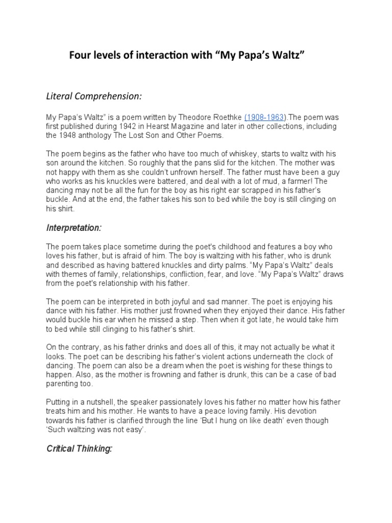 Four Levels of Interaction With "My Papa's Waltz": Literal ...